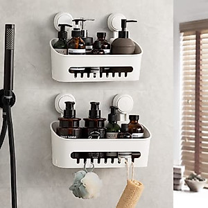 TAILI Suction Shower Caddy 2 Pack, Bathroom Shower Basket Wall Mounted Shower Organizer Shelf for Shampoo, Body Wash, Conditioner, Plastic Shower Rack for Kitchen & Bathroom, Drill-Free Removable