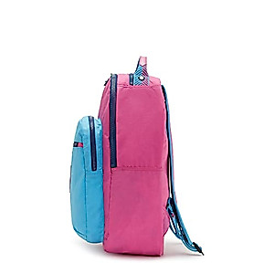 Kipling Women's Seoul 15” Laptop Backpack, Durable, Roomy with Padded Shoulder Straps, Nylon Bag, Pink Blue CBV2, 12.75''L x 17.25''H x 9''D