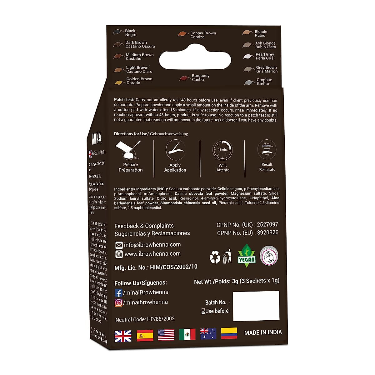 MinaiBrow Instant Hair Dye Kit Dark Brown | Natural Spot Coloring Tinting Powder with Duo Angled Brush, Water & Smudge Proof | 100% Grey Coverage Upto 30 Applications