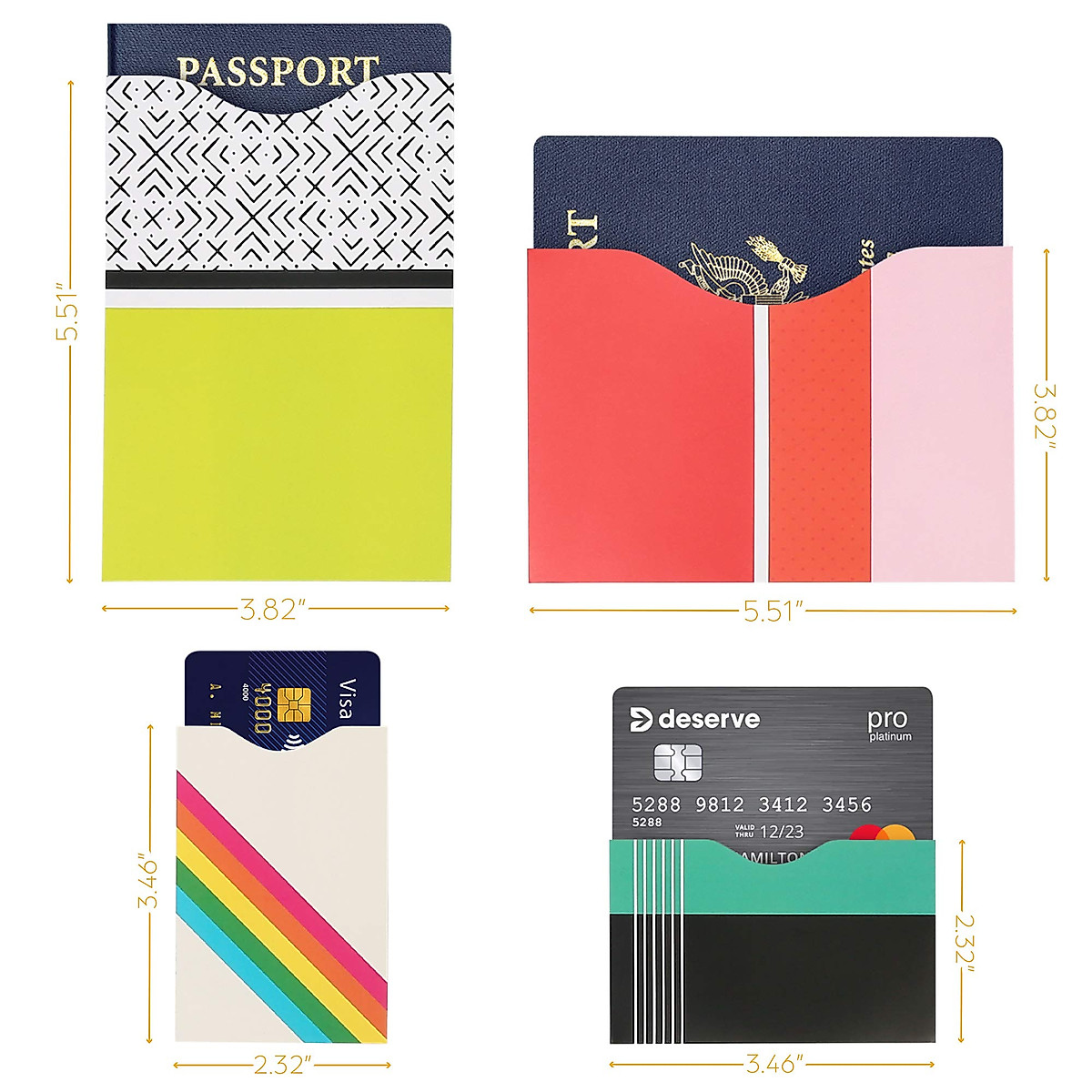 LotFancy RFID Blocking Sleeves (19 Pack, 14 Credit Card Protectors + 5 Passport Sleeves) for Identity Theft Protection, RFID Sleeves with Bright Color