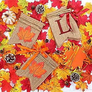 4 Pieces Thanksgiving Fall Decorations Burlap Thankful Banner Happy Fall Banner Pumpkins Maple Leaves Acorn Banner Felt Maple Leaves Garland Banner for Thanksgiving Decorations