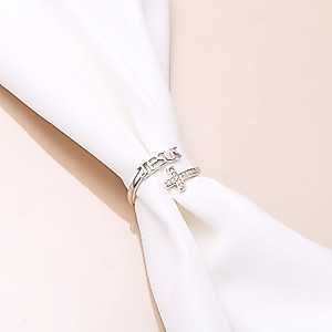 FLYOW Cross Ring 925 Sterling Silver Engraved I Can Do All Things Jesus Cross Adjustable Ring Religious Jewelry for Women Christian, Size 7