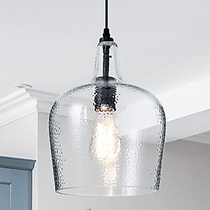 ELYCCUPA Glass Pendant Light Modern Black 1 Light Single Dome Pendant Lighting Fixtures for Kitchen Island Dining Room Hallway, Wide 10 Inch, E26, UL Listed