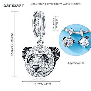 Panda Charm Sterling Silver Panda Bear Charm Pendant with Cubic Zirconia for Pandora Style Bracelets Necklaces