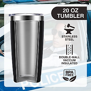 KIKERRO Thin Blue Line Police Officer Gifts - Cops Officer Valentine's Day Gift Coffee Cup - 20oz Stainless Steel Double Wall Insulated Tumbler, Black