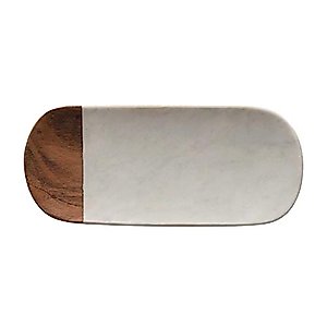 Creative Co-Op White Marble & Acacia Wood Serving Tray, White & Natural Cutting Board, 12" x 5.25"