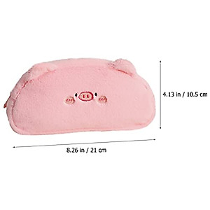 Operitacx Plush Pig Pencil Case: Cute Cartoon Animal Stationery Pen Pouch Travel Cosmetic Makeup Brushed Bag Organizer with Zipper for Teen Girls School Students