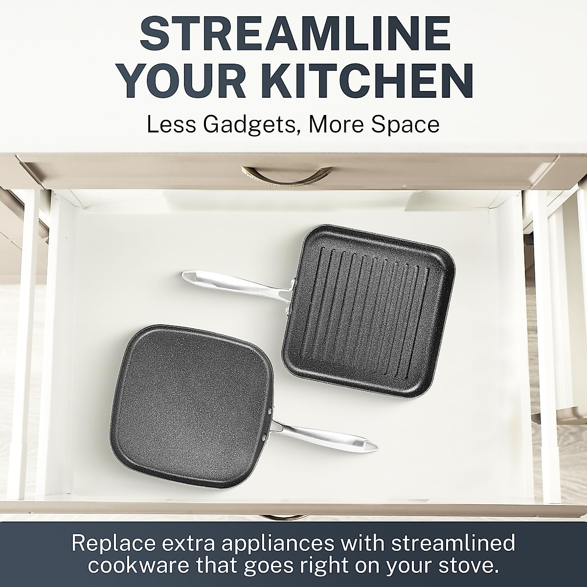 Granitestone 2 Pack Nonstick 10.5” Grill Pan + Flat Griddle Pan for Stove Top with 3x Coated Surface Perfect for Eggs Pancakes Steaks and More, Stove Top Griddle for Gas Grill, Oven Safe, PFOA Free