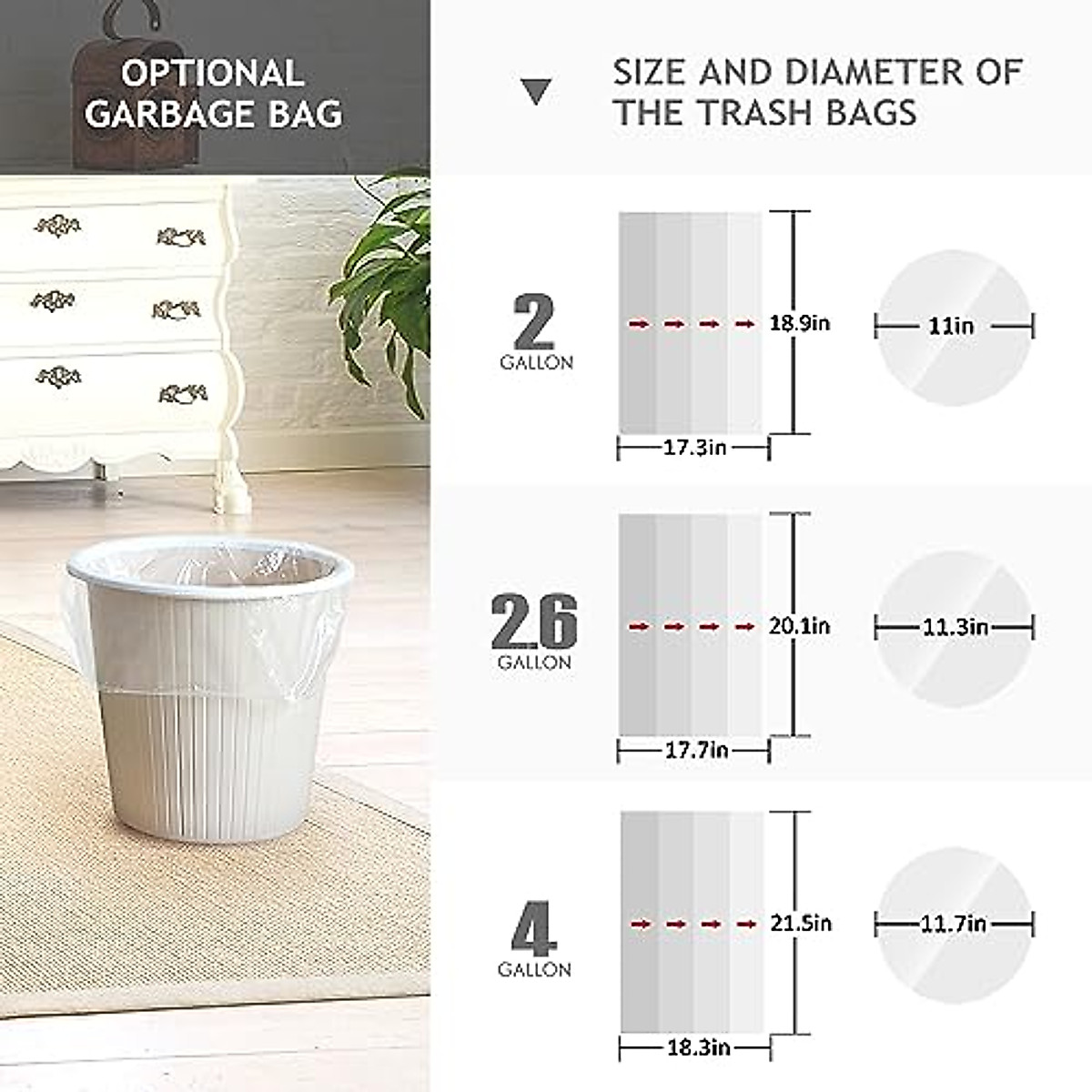 2.6 Gallon 330 Counts Strong Trash Bags Garbage Bags by Teivio, Bathroom Trash Can Bin Liners, Small Plastic Bags for home office kitchen (Clear)