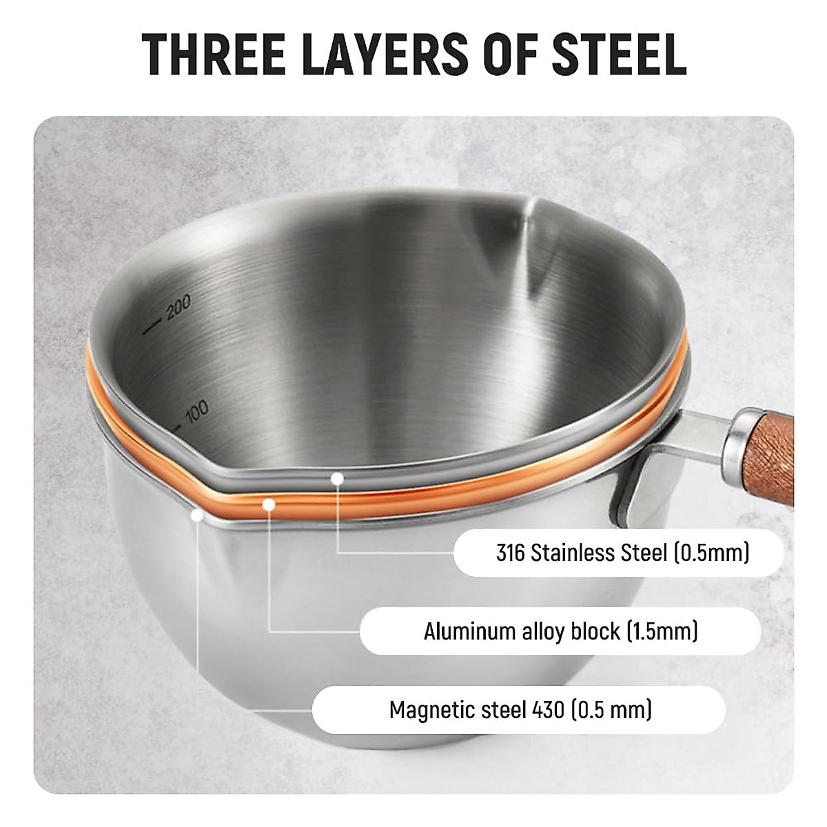 Stainless Steel Hot Oil Pot With Wooden Handle, 2024 Upgrade Stainless Steel Mini Soup Pot Mini Milk Warmer Soup Pan, Breakfast Pot Milk Pan Small Saucepan for Reheating Soup Milk (120ml)