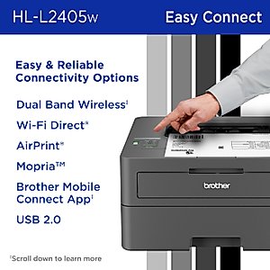 Brother HL-L2405W Wireless Compact Monochrome Laser Printer with Mobile Printing, Black & White Output | Includes Refresh Subscription Trial(1), Amazon Dash Replenishment Ready