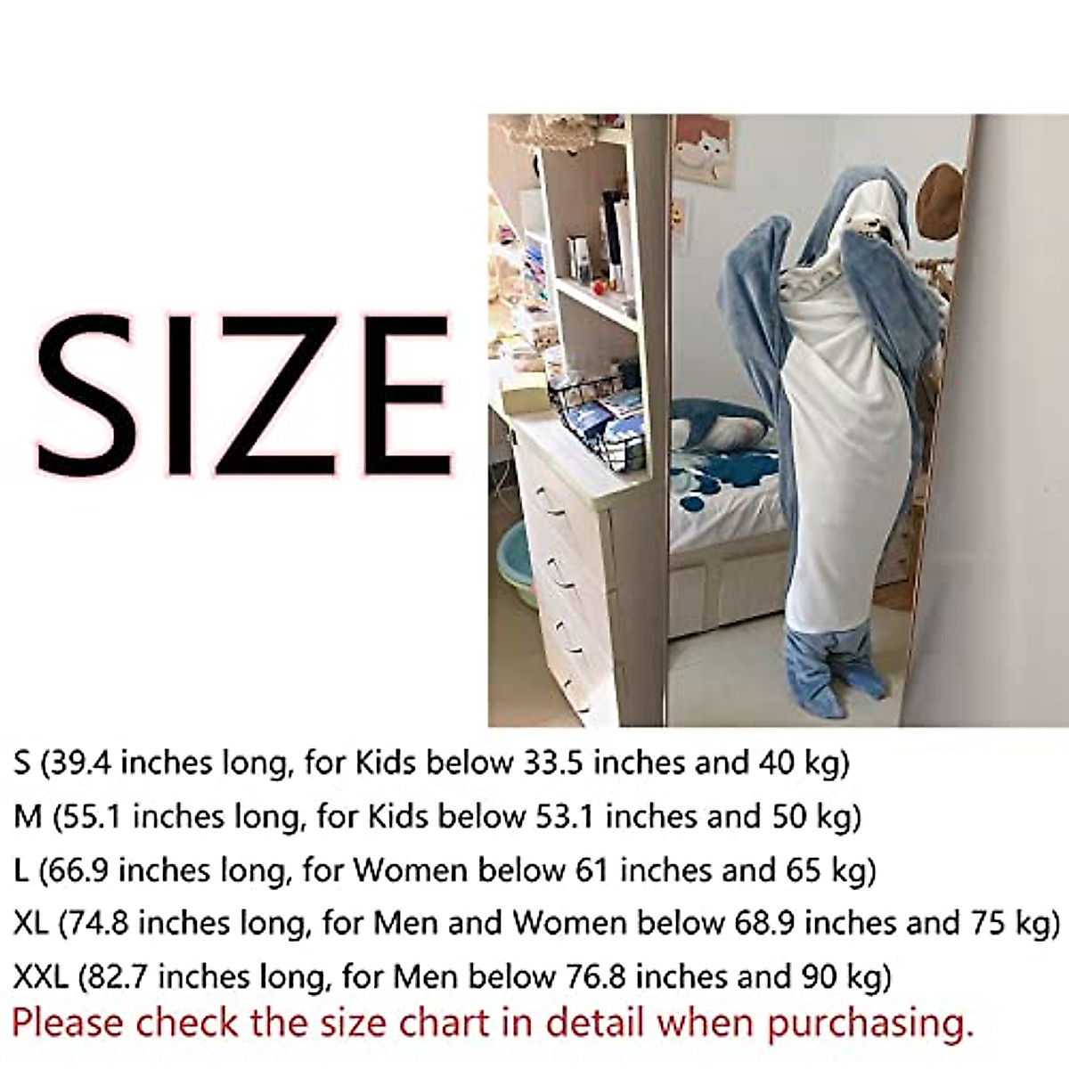 Shark Blanket, Shark Onesie Blanket, Shark Blanket Adult, Wearable Shark Blanket Super Soft Cozy Flannel Hoodie, Shark Blanket Hoodie. (A, 75 X 35.5 inch (L))