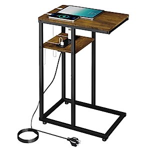 Fixwal Side Table, C Table End Table for Couch, Living Room Side Table with Charging Station, Bedroom Side Table, Living Room Coffee Table, Sofa Table
