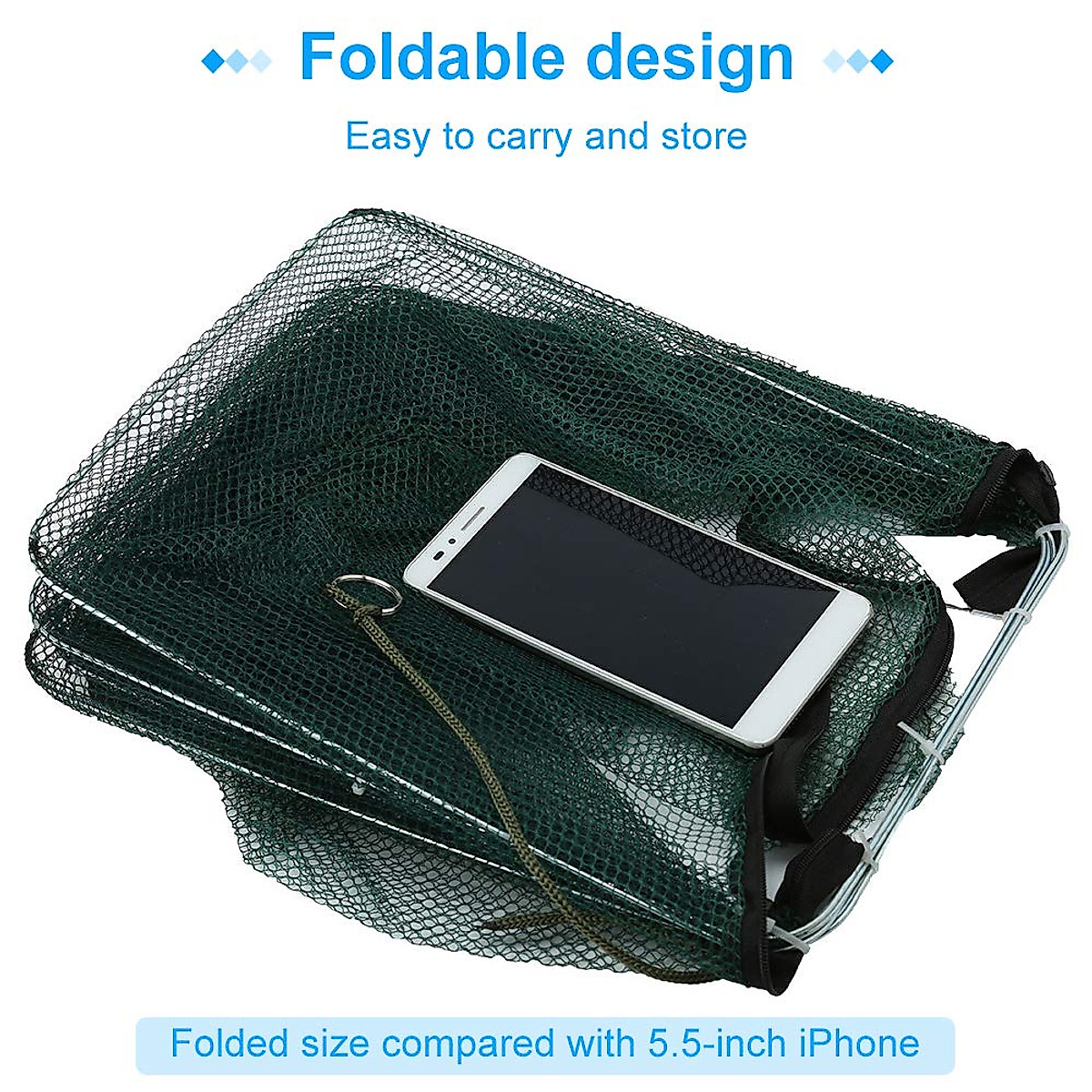 Fishing Bait Foldable Net Trap 6/12 Holes Portable Bait Traps Fishing Net Trap Automatic Fishing Net Shrimp Cage Nylon Crab Fish Trap Cast (6 Holes)