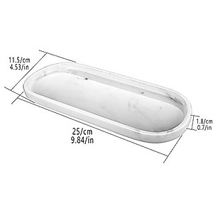 Emibele Bathroom Vanity Tray, 10" Oval Storage Tray for Dresser Toilet Tank Kitchen Sink Countertop Organizer, Resin Jewelry Ring Dish Cosmetic Decor Tray for Perfume Candle Soap Shampoo, Marble White