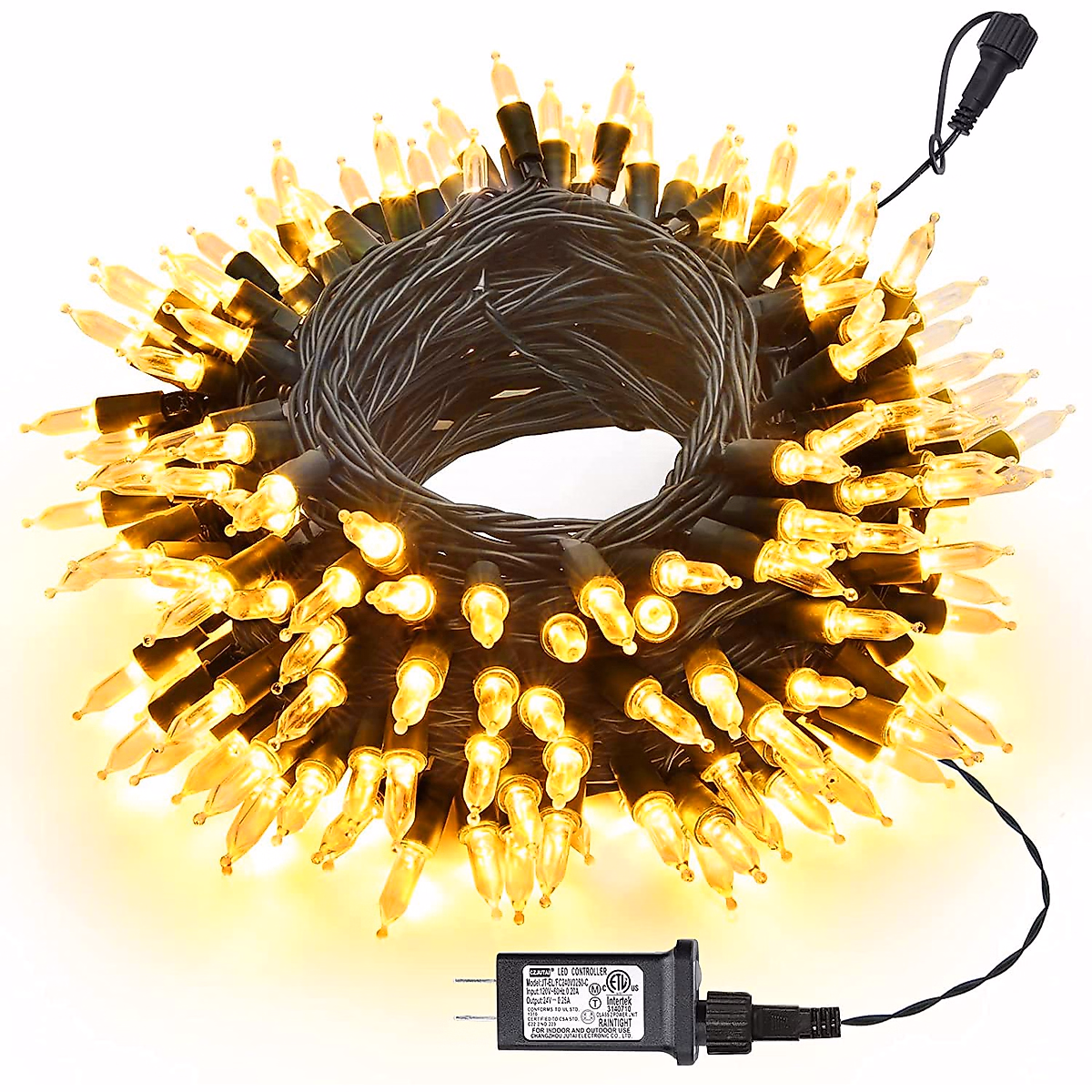 Joomer Warm white LED Christmas Lights Outdoor, 66ft 200 LED Mini String Lights 8 Modes Timer Twinkle Fairy Lights Connectable Waterproof for Indoor Outdoor Home Garden Party Xmas Decoration