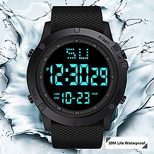 Men's Digital Sports Watch Large Face Easy Read Military Waterproof Wrist Watches for Men with Stopwatch Alarm LED Back Light