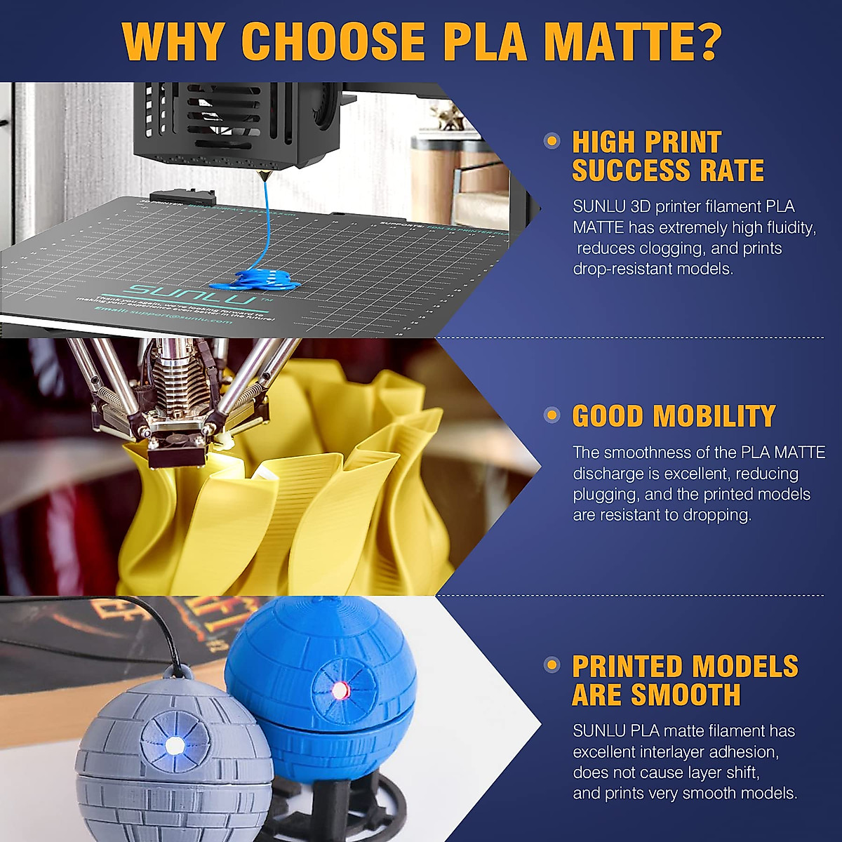 SUNLU 3D Printer Filament PLA Matte 1.75mm, Neatly Wound Filament, Smooth Matte Finish, Print with 99% FDM 3D Printers, 1kg Spool (2.2lbs), 330 Meters, Matte Clay