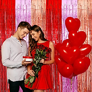 3 Packs 3.3ft x 8.2ft Valentines Day Red Pink and Rose Gold Tinsel Foil Fringe Curtains for Valentines Day Party Decorations Valentine's Day DIY Party Tinsel Photo Background Decorations