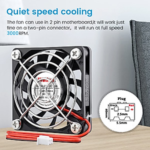 Wathai 60mm x 10mm 12V 2Pin DC Brushless Exhaust Cooling Fan 12 Volt for Small Replacement Cooler 2 Pack