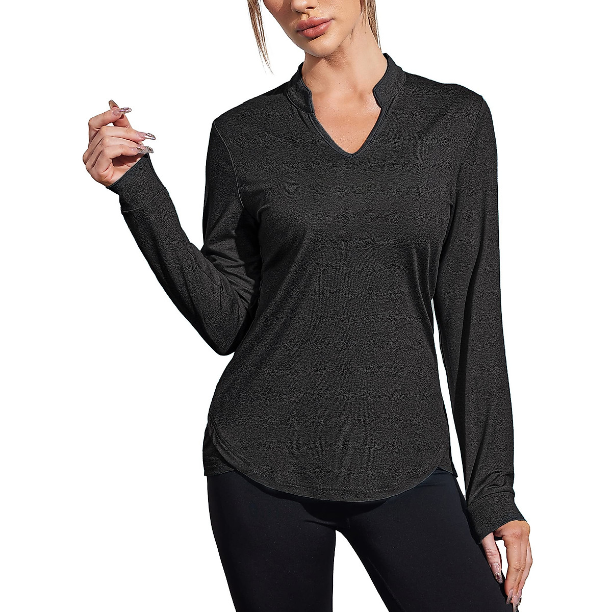 COOrun Long Sleeve Workout Shirts for Women Yoga Athletic Casual Tops Gym Running Breathable Shirt Quick Dry Black X-Large