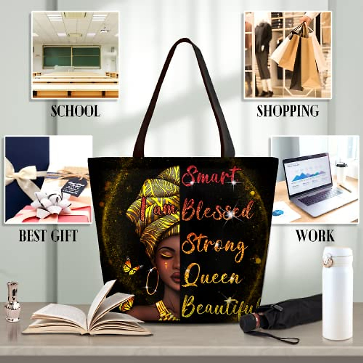 Women Tote Bags African American Black Woman Satchel Handbags Afro Black Girl Shoulder Bag For Beach Work Gym
