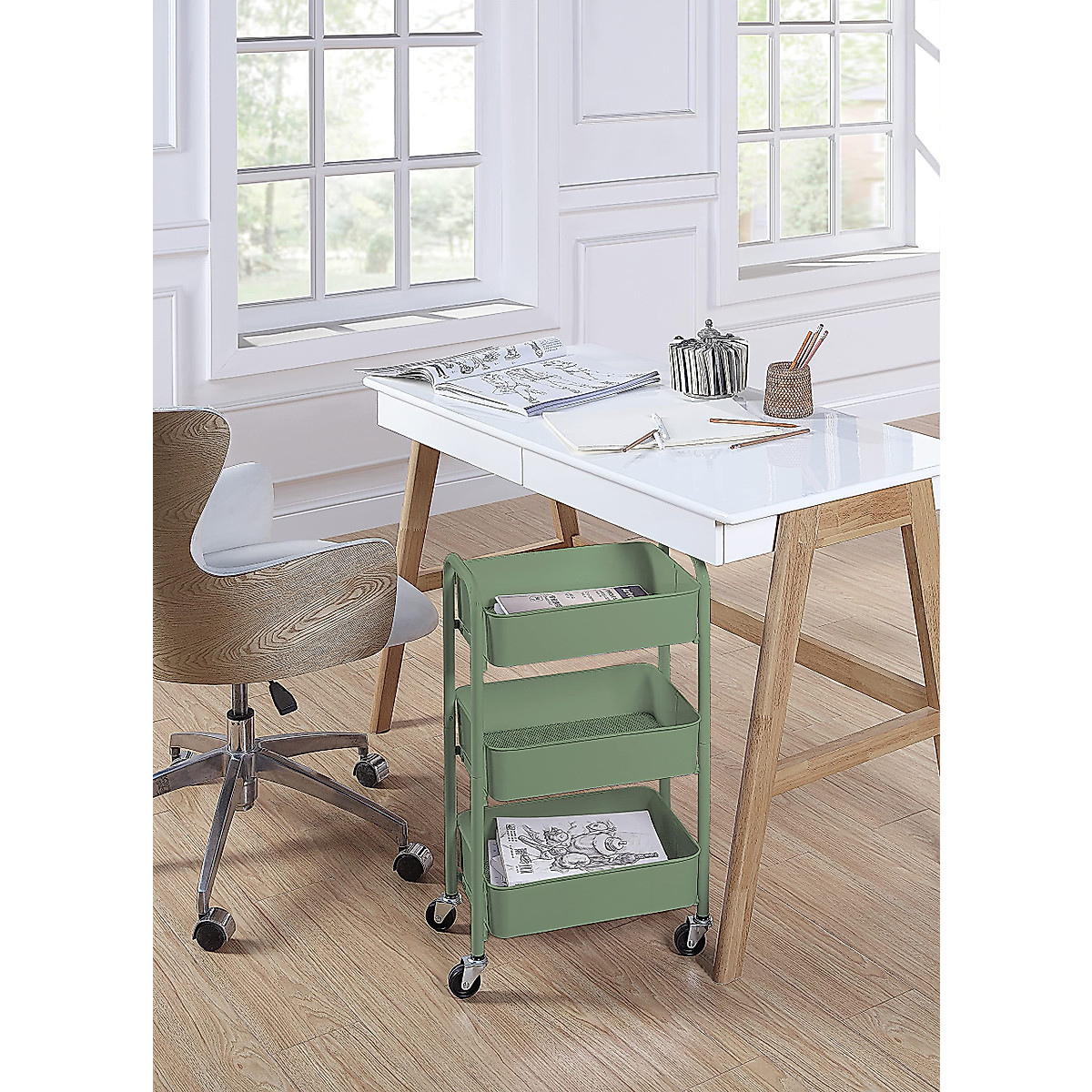 SunnyPoint 3-Tier Delicate Compact Rolling Metal Storage Organizer - Mobile Utility Cart Kitchen/Under Desk Cart with Caster Wheels (Turq, Compact (15.5" X 26.8" X 10.27"))