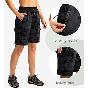 Soothfeel Women's 9" Hiking Cargo Shorts with 5 Pockets Quick Dry Summer Athletic Golf Bermuda Long Shorts for Women Casual (Grey Camo, S)