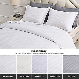 Maple&Stone Summer Quilt Set Queen Size, Lightweight White Bedspread Ultrasonic Chevron Pattern Light Coverlet for All Season Comforter Bedding Decor - 3 Piece Full Bed Cover Sets