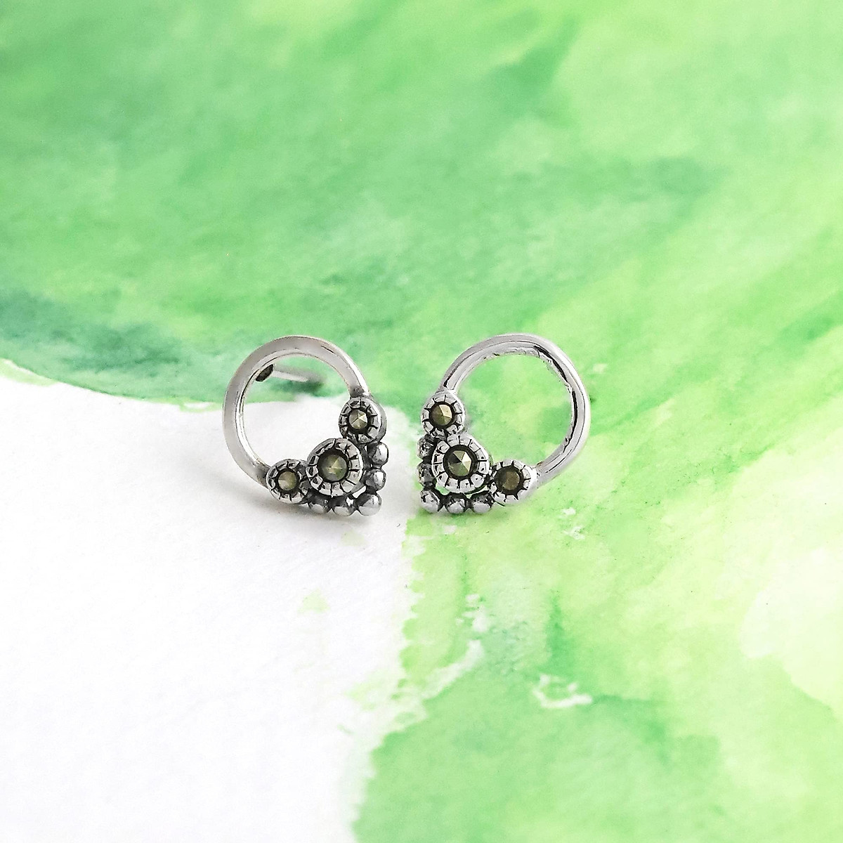 Boma Jewelry Sterling Silver Marcasite Circle Bead Stud Earrings