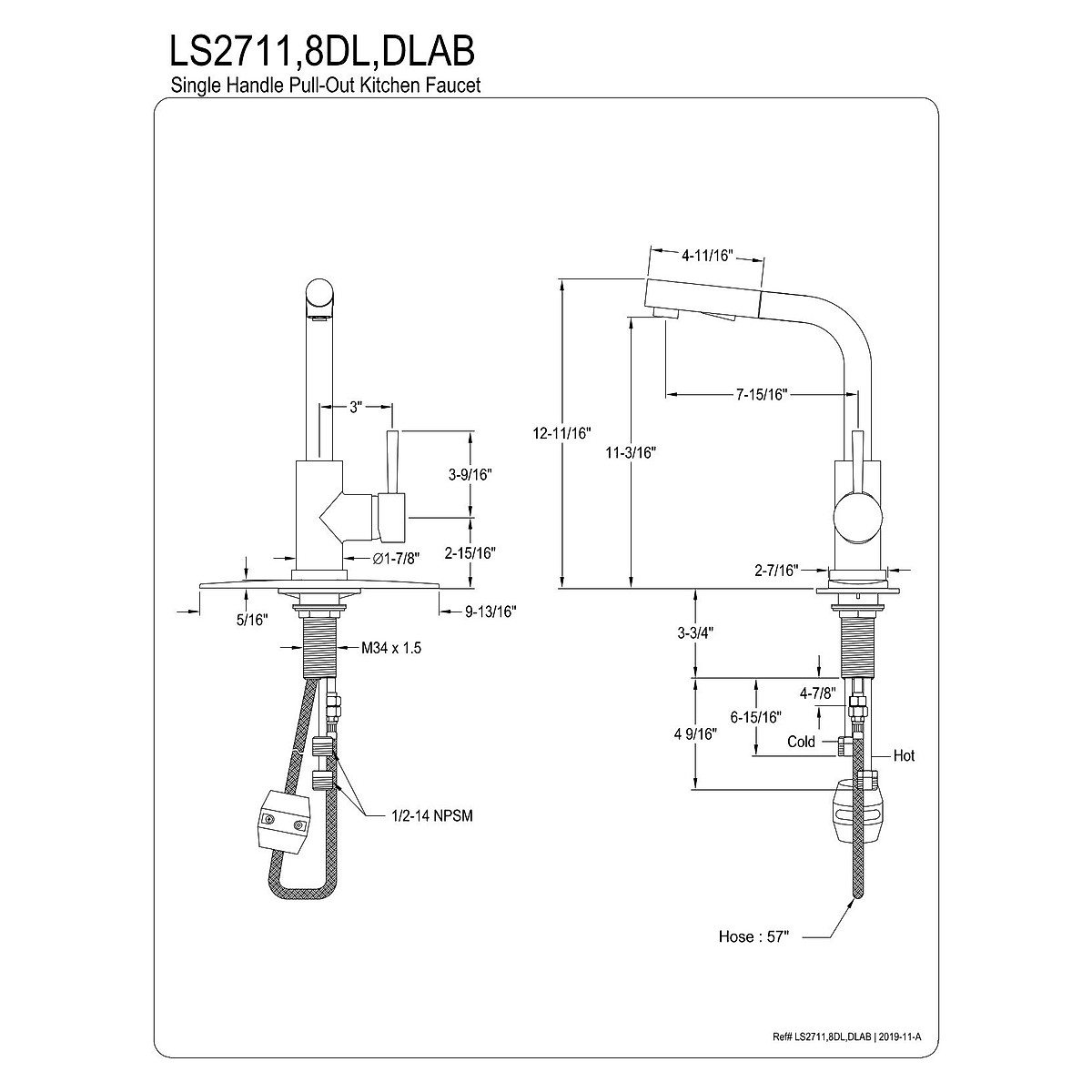 Kingston Brass LS2711DL Concord Pull-Out Sprayer Kitchen Faucet, Polished Chrome, 12.69 x 9.81 x 7.94