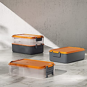 linoroso Stackable Bento Box Adult Lunch Box | Meet All You On-the-Go Needs for Food, Salad and Snack Box, Premium Bento Lunch Box for Adults Include Utensil Set, Dressing Containers - Lava Orange