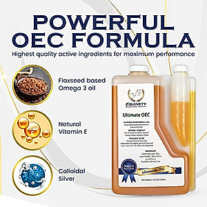 Ultimate OEC - Horse Omega 3 Supplement with Flax Seed Oil, Vitamin E Oil, and Colloidal Silver for Shiny Skin and Coat - Vet-Approved Horse Supplement for Immunity, Gut, Hoof & Bone Support