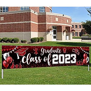 Class of 2023 Banner Decoration-Graduation Party Supplies,Large Congrats Grade Yard Sign Banner for 2023 Graduation Party Decoration (Red 2023)