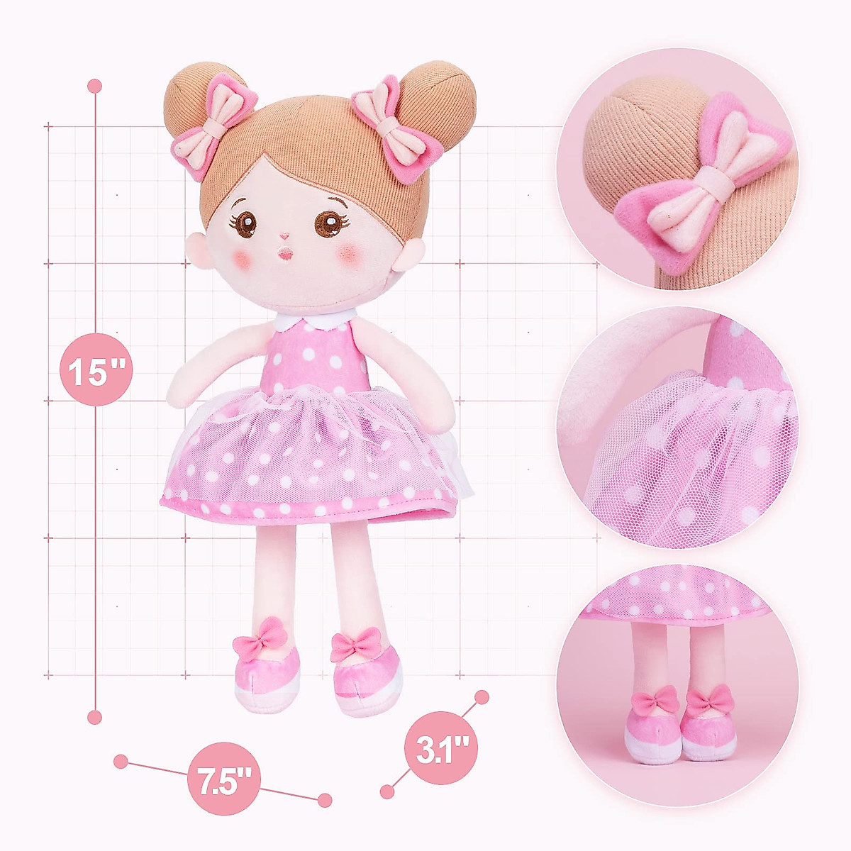 OUOZZZ Soft Baby Doll for Girls - My First Baby Doll Birthday Gifts for Girls Plush Rag Dolls Pink Dress Toy for Toddlers Kids Infants 15"