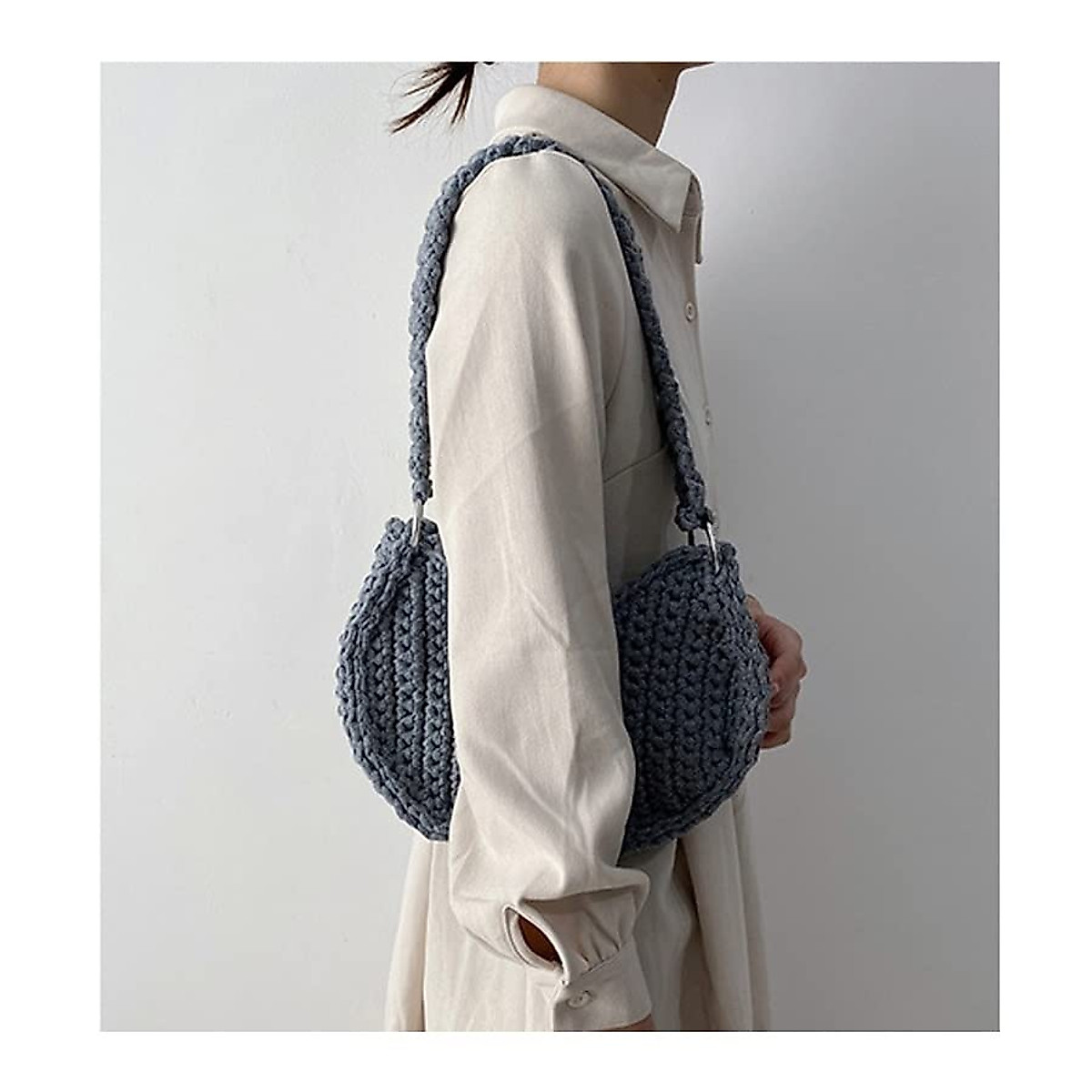 SFMZCM Crochet Women Shoulder Bag Handmade Knitting Hobos Tote Wide Strap Handbags and Purses Woven Clutch (Color : C, Size : 1)