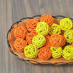 Simoutal 20PCS Decorative Rattan Balls, Perfect Ornament for X-MAS, Wedding, Party, Home Decor, Orbs Vase Fillers(4cm,Orange-Yellow)