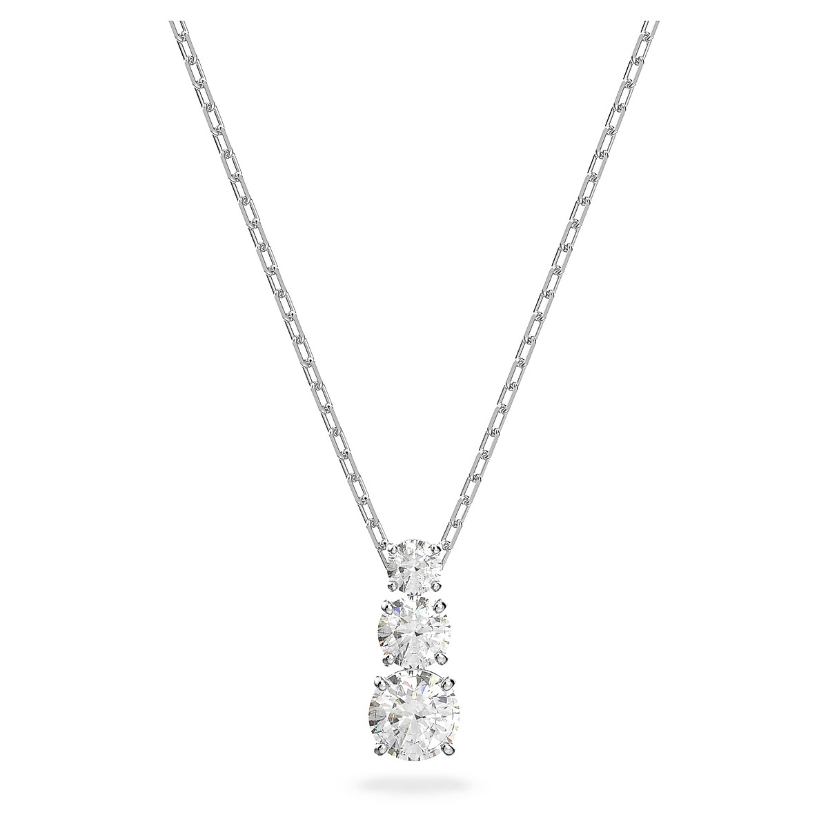 SWAROVSKI Stilla Attract Trilogy Round Pendant Necklace - Women's White Round Crystal Pendant with Rhodium Plated Chain