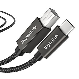 DigitalLife USB Type C to B MIDI Interface Converter Adapter Cable for MIDI Music Instruments (Metal,3.3FT)