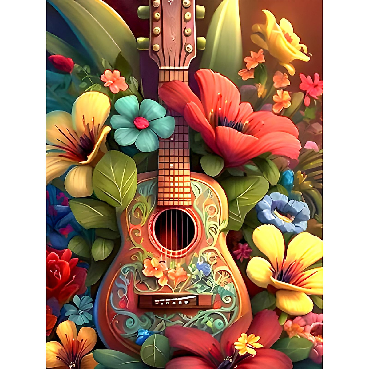 RICUVED Diamond Art, Guitars Diamond Art Kits for Adults, Flowers Diamonds Gem Art 5D Full Round Drill Musical Instrument Diamond Arts and Crafts Home Wall Decor 12x16Inch