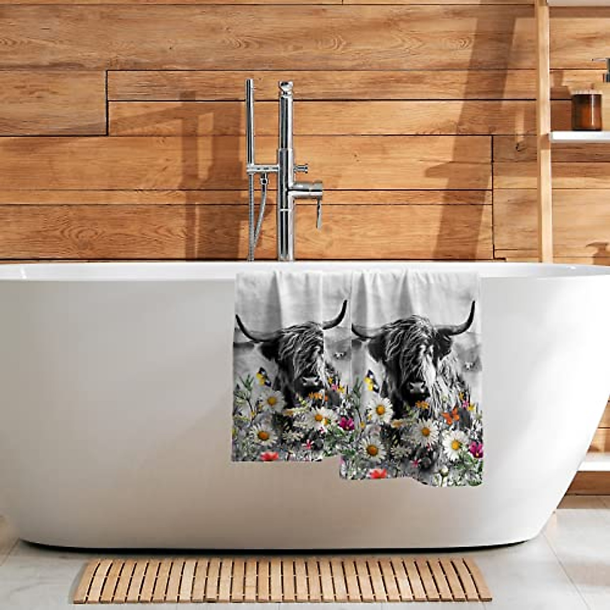 Giwawa Farm Cow Hand Towels Scottish Bull Soft Thin Bath Towel Set of 2 Cotton Luxury Kitchen Washcloths for Bathroom Home Gym Hotel Sport