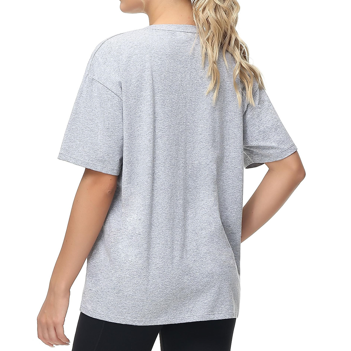 THE GYM PEOPLE Women's Casual Oversized T-Shirts Summer Crewneck Short Sleeve Workout Basic Tee Tops Heather Grey