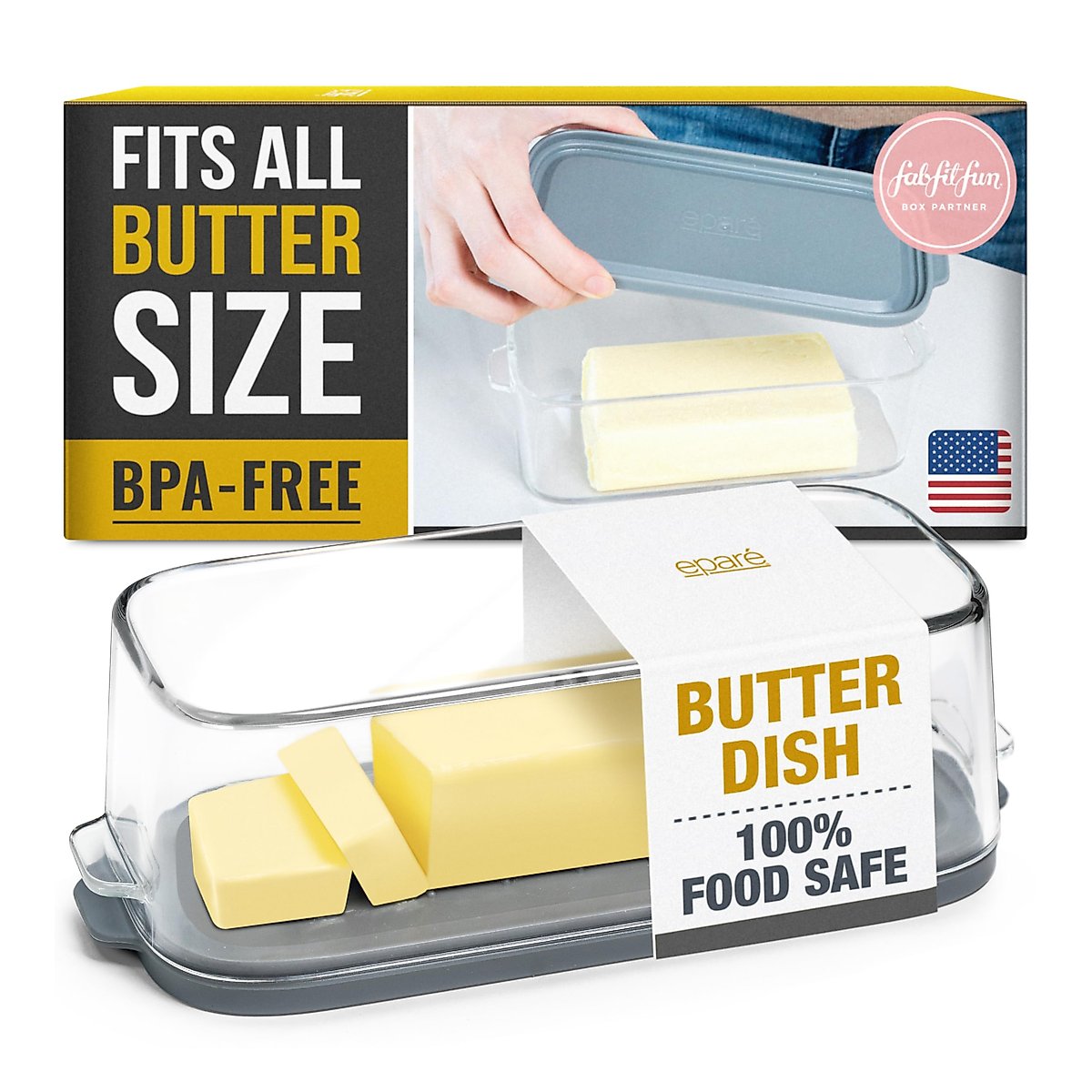 Eparé Large Butter Dish With Lid For Countertop - BPA-Free Butter Keeper - Counter Dishes For Soft Butter Storage - Covered Butter Dish With Lid - Tray Container For Soft Butter