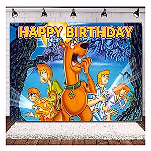 Cartoon Scooby Doo Photography Backdrops Mystery Machine Van Halloween Scooby Doo Zombie Island Photo Background 5x3ft for Kids Birthday Party Decoration Banner
