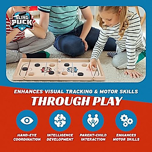 Crazy Games Fun Games XL Sling Puck Table Board Game I 24" Open 12" Closed Wooden Family Indoor Two Player, Table Games For Family - Top Hockey for Adults & Kids, Competitive Parties So Puck It Is Fun