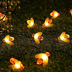 XLXX LED Bee/Dragonfly Solar String Lights with 8 Modes for Christmas Trees, Outdoor Garden, Patio, Fence, Wedding, Party (Colored (BEE), 39.3 FEET 100LIGHTS)