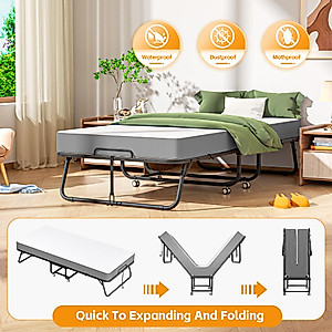 Bonusall Folding Bed with Mattress 75" x 31" Cot Size Bed Frame,Assembly Folded Bed,5" Thick, Space-Saving & Portable Roll Away Guest Beds - Foldaway Bed Frame for Guest Room, Small Apartment