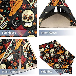 RATGDN Small Pet Hideout Dia De Muertos Sugar Skull Hamster House Guinea Pig Playhouse for Dwarf Rabbits Hedgehogs Chinchillas