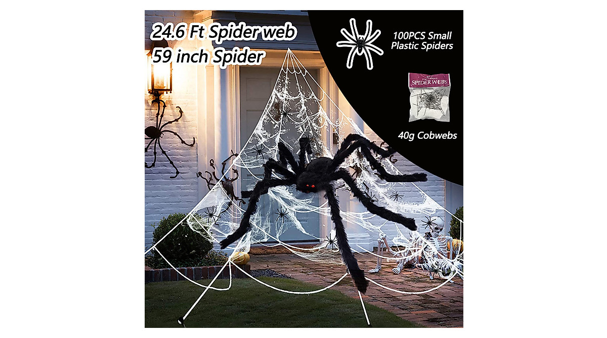 Scary Outdoor Halloween Decorations - Spider Web & Spiders