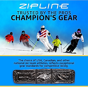 Zipline Ski Double Ski Bag with Wheels - Gear & Apparel Storage for Skiers - 180/200 cm Capacity - Durable & Waterproof Backpack - Proven Performance - 3 Yr Warranty - Ski & Snowboard Travel Bag